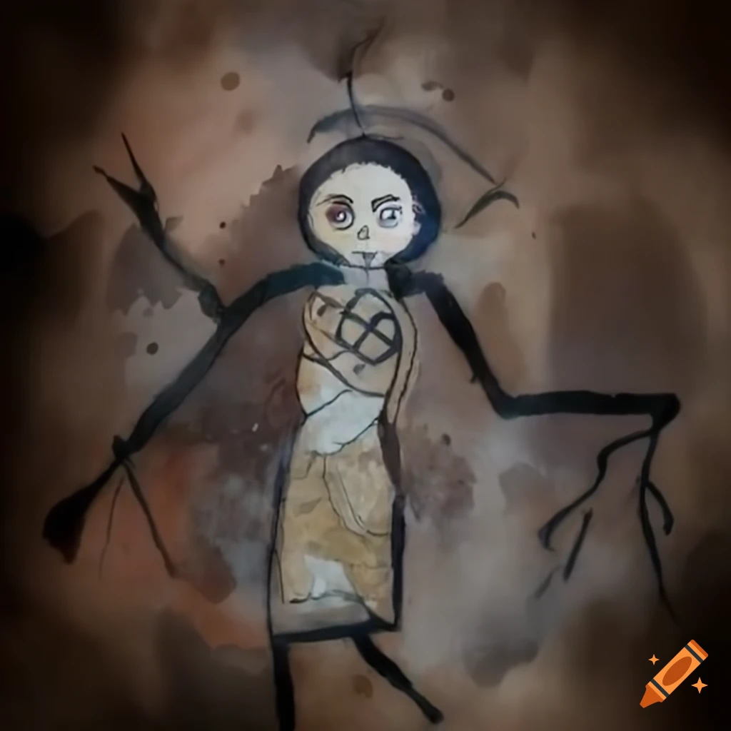 Ancient cave painting depicting full body puppets on Craiyon