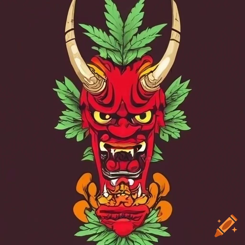 Stylized oni japanese demon with a marijuana plant on Craiyon