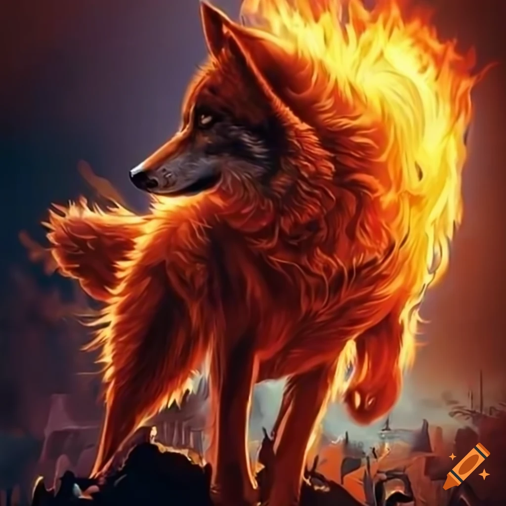 Fire wolf on Craiyon