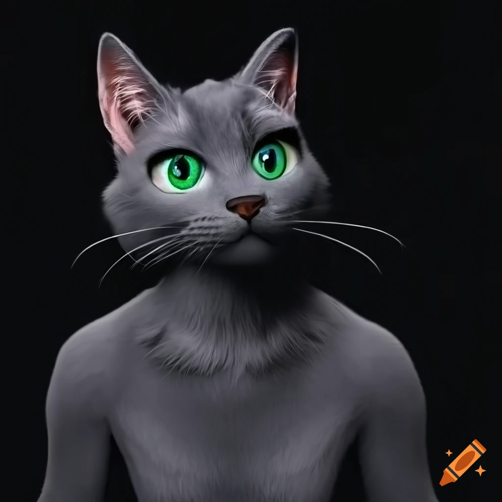 Anthropomorphic grey furry cat with a melancholic expression on Craiyon