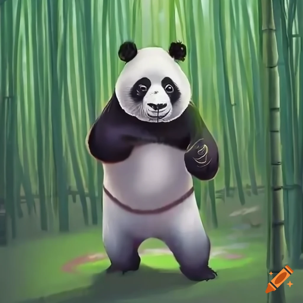 Peaceful panda practicing tai chi in bamboo forest on Craiyon