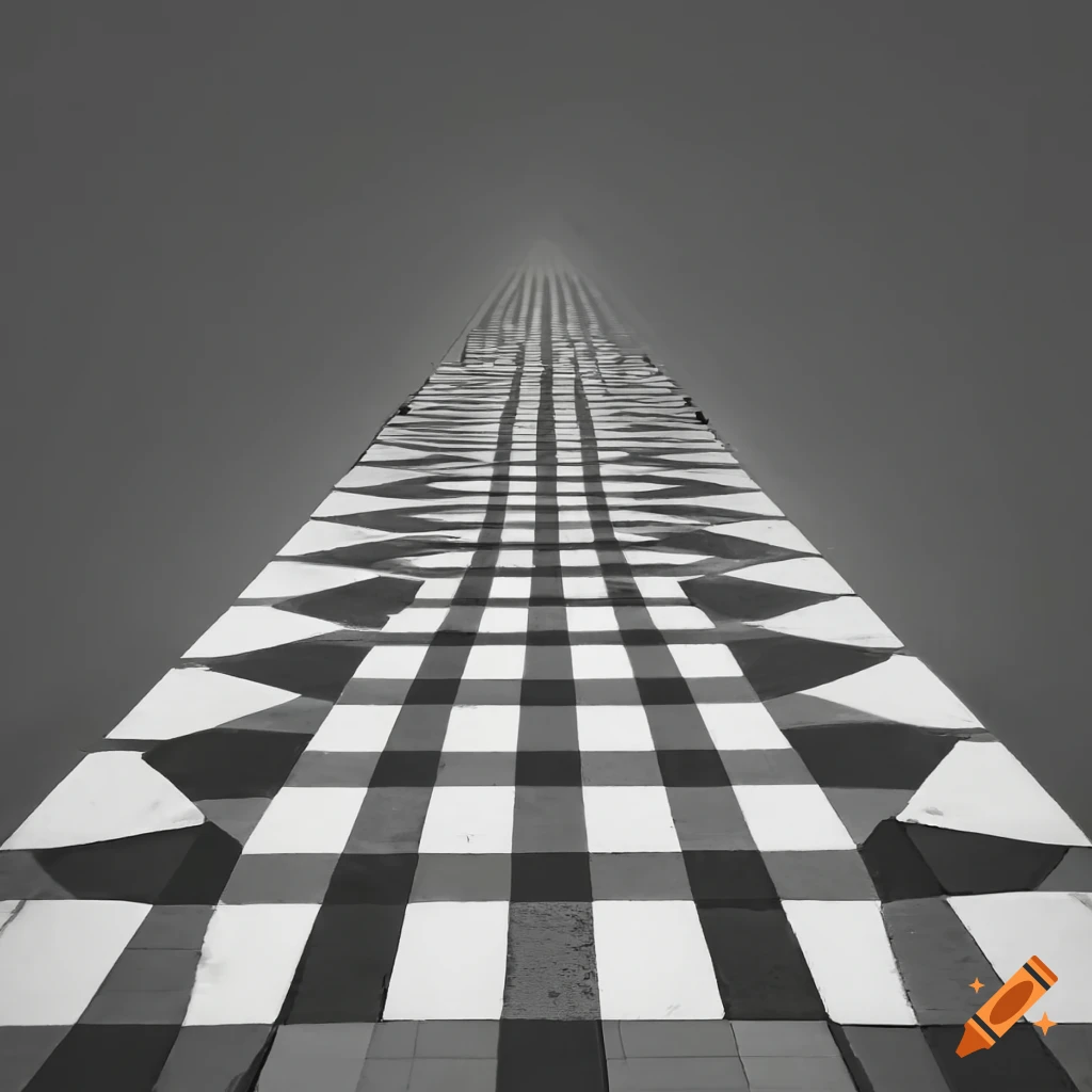 Gigantic black and white checkerboard sidewalk on Craiyon