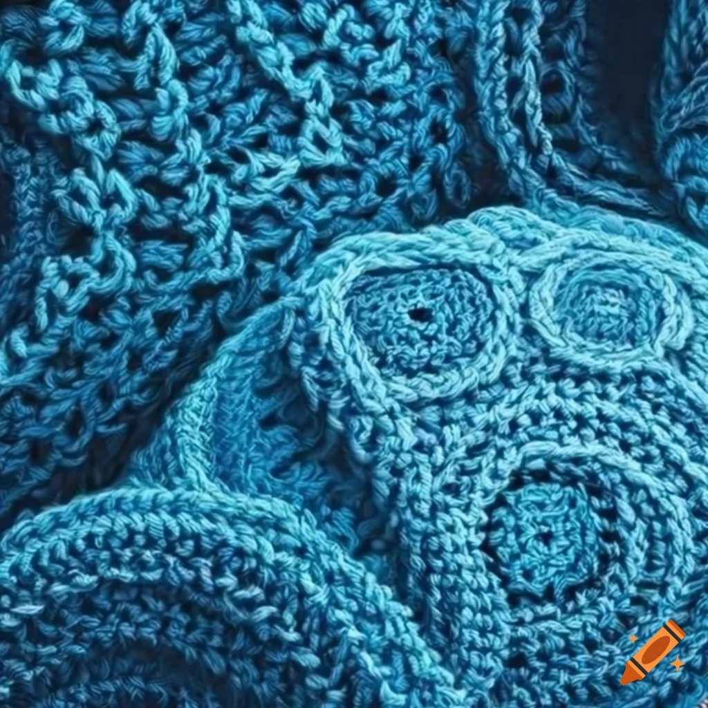 Modern wireframe design for a crochet website with intricate blue ...
