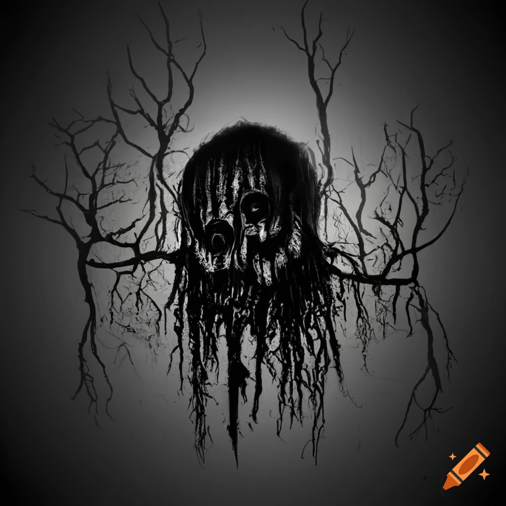 Logo of a noise black metal band with dark, distorted horror trees and ...