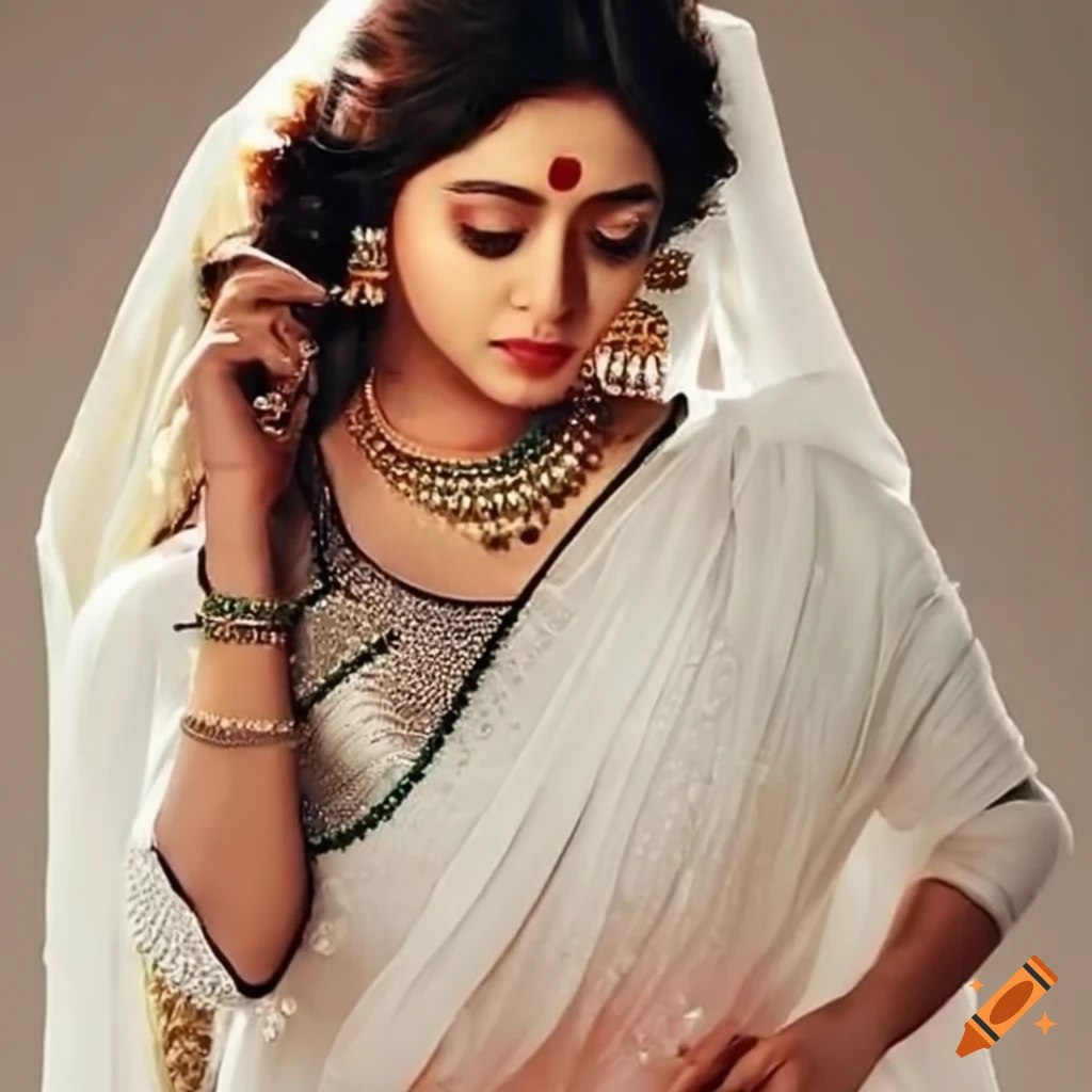 Mausmi chatterjee in white sari on Craiyon