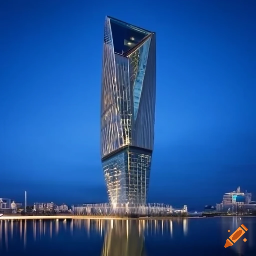 Modern panoramic tower in steel and glass with angular shapes on Craiyon