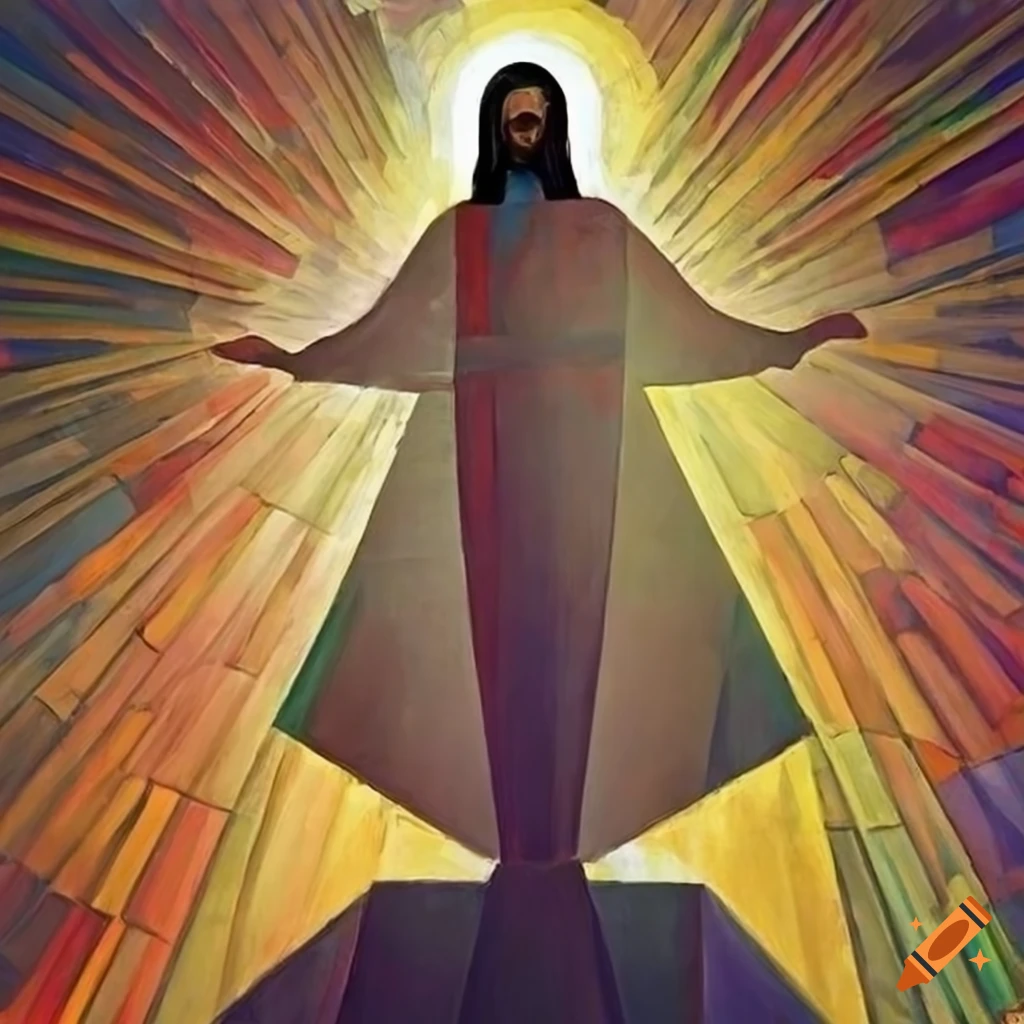 Resurrection of jesus christ depicted in a cubist style with radiant ...