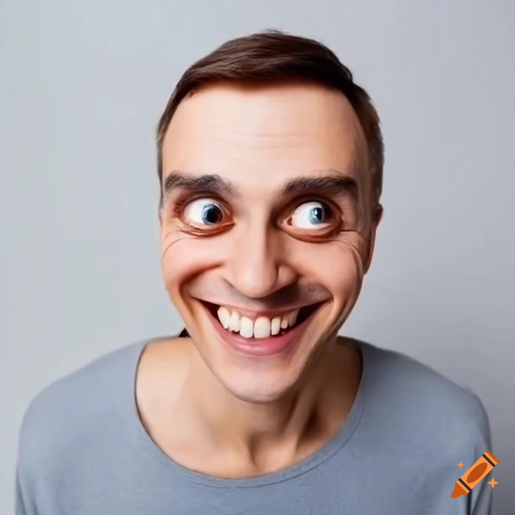 Man making big eyes and smiling on light gray background on Craiyon