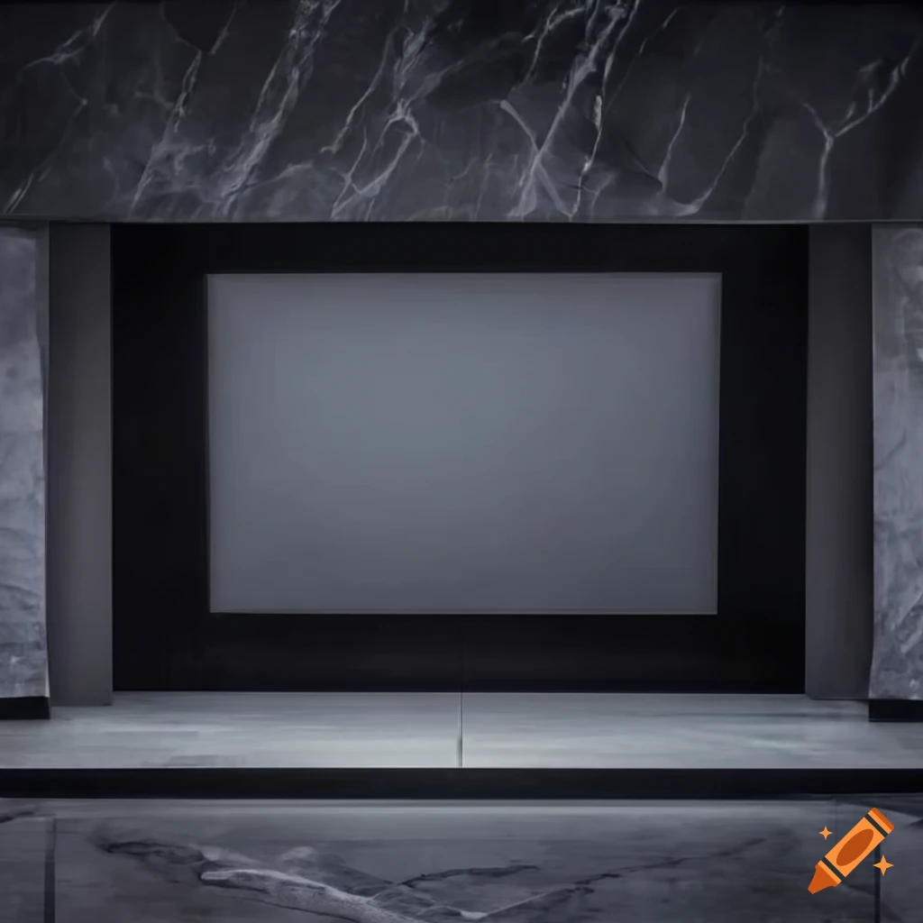 Modern rhomboid gray marble square with a cinema screen on Craiyon