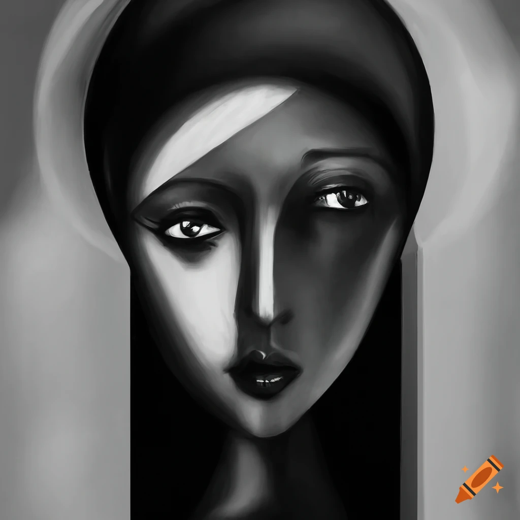 Monochrome Cubist Cathedral Merged With Womans Face In A Surreal