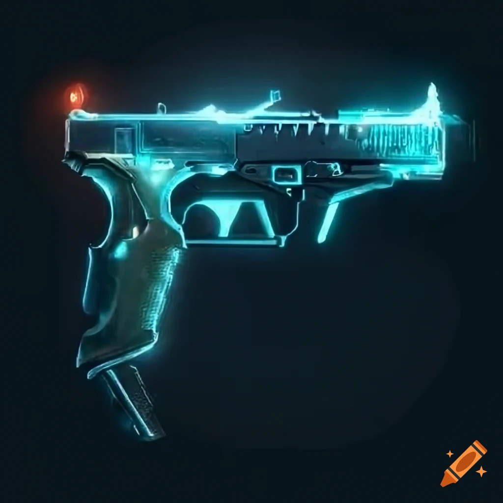 Futuristic pistol with cybernetic technology on Craiyon