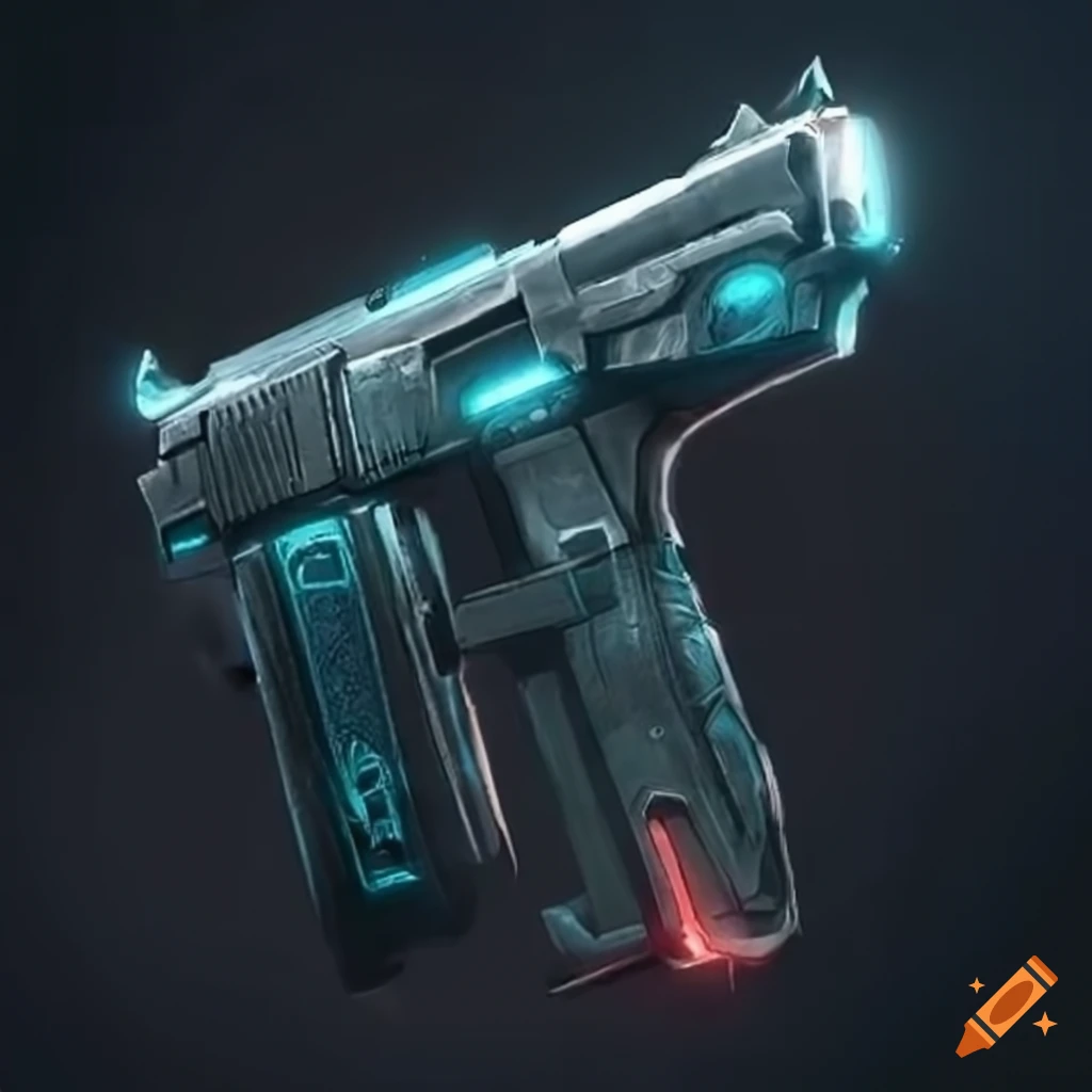 Futuristic pistol with cybernetic technology on Craiyon