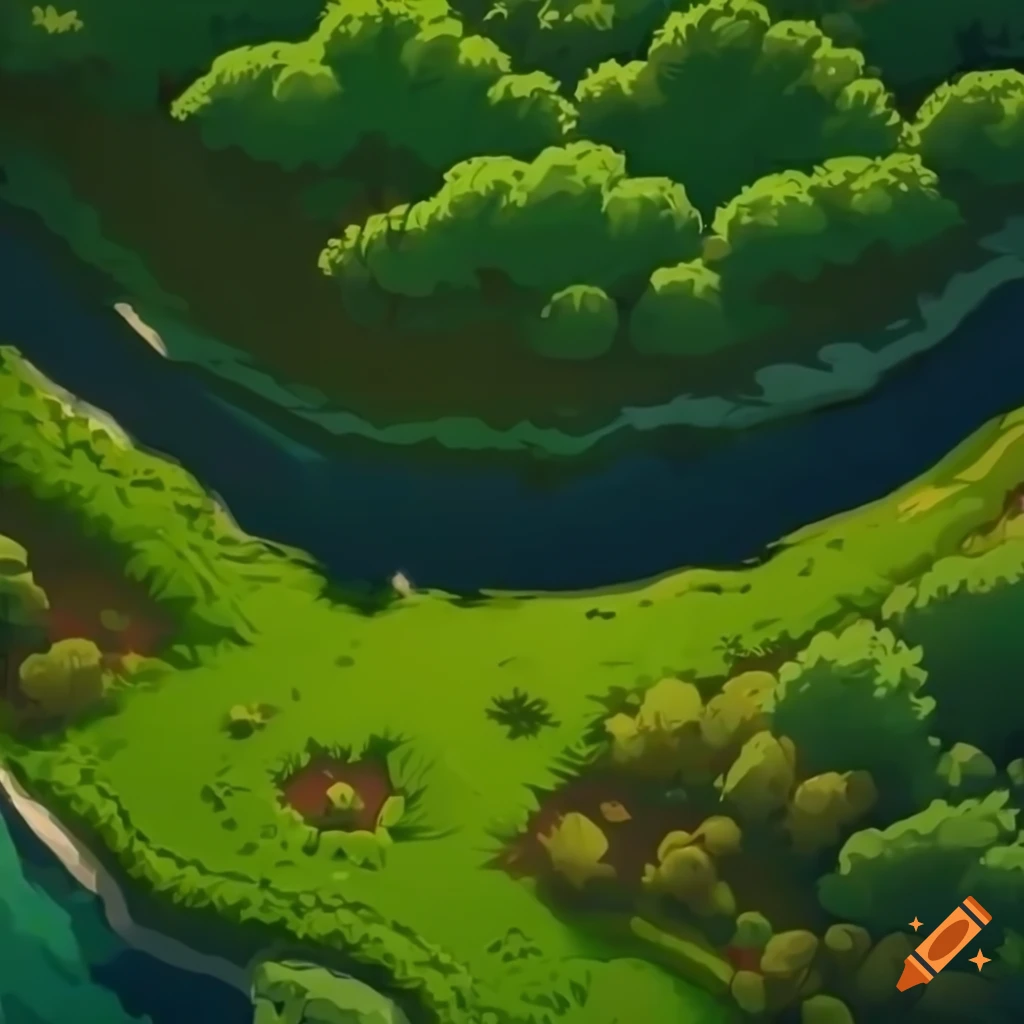 Pathway among green trees and colorful flowers near a shiny blue river ...