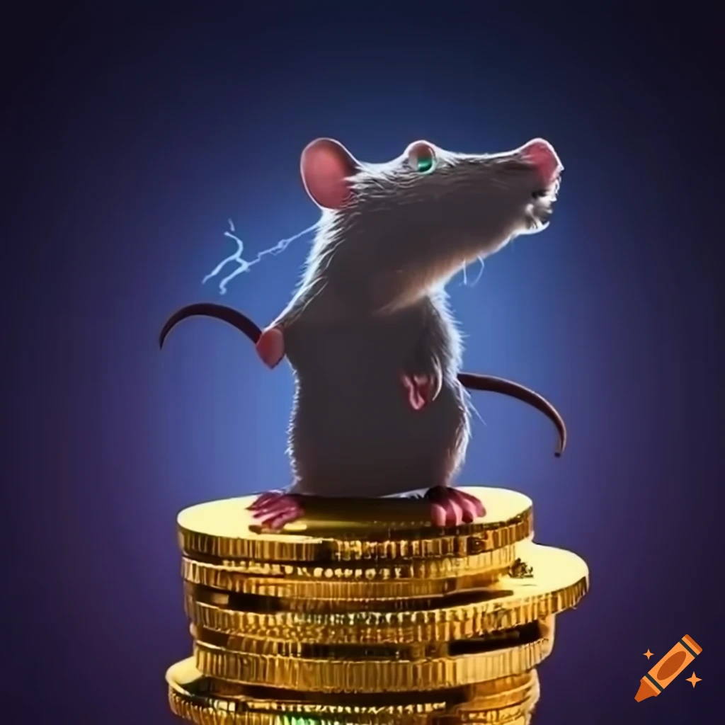 Animated rat character with digital tokens in a high-tech environment ...