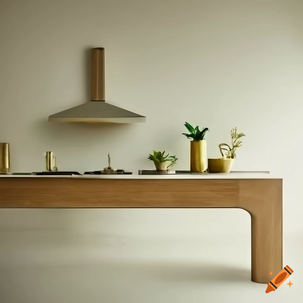 Interior view of a creative asymmetric kitchen with organic shapes and ...