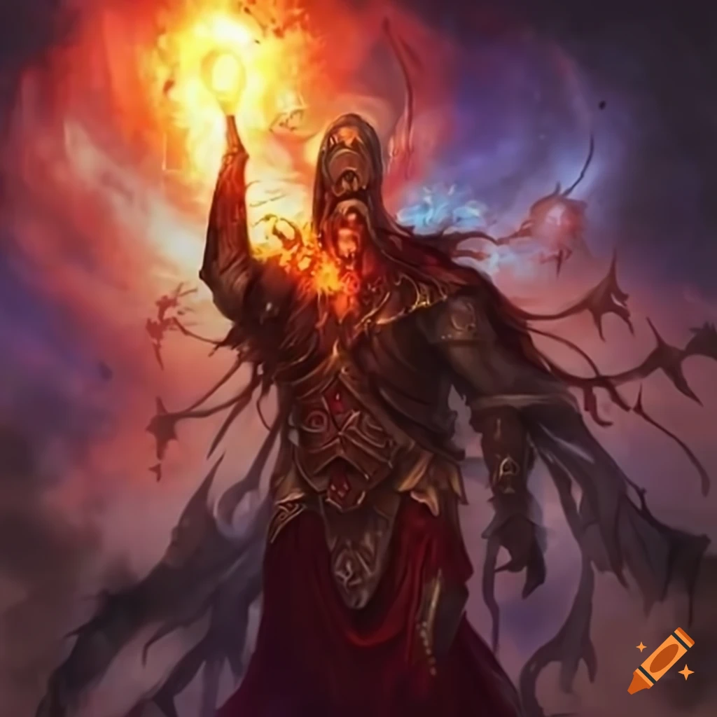 Celestial hero casting a fire spell in an epic fantasy art on Craiyon