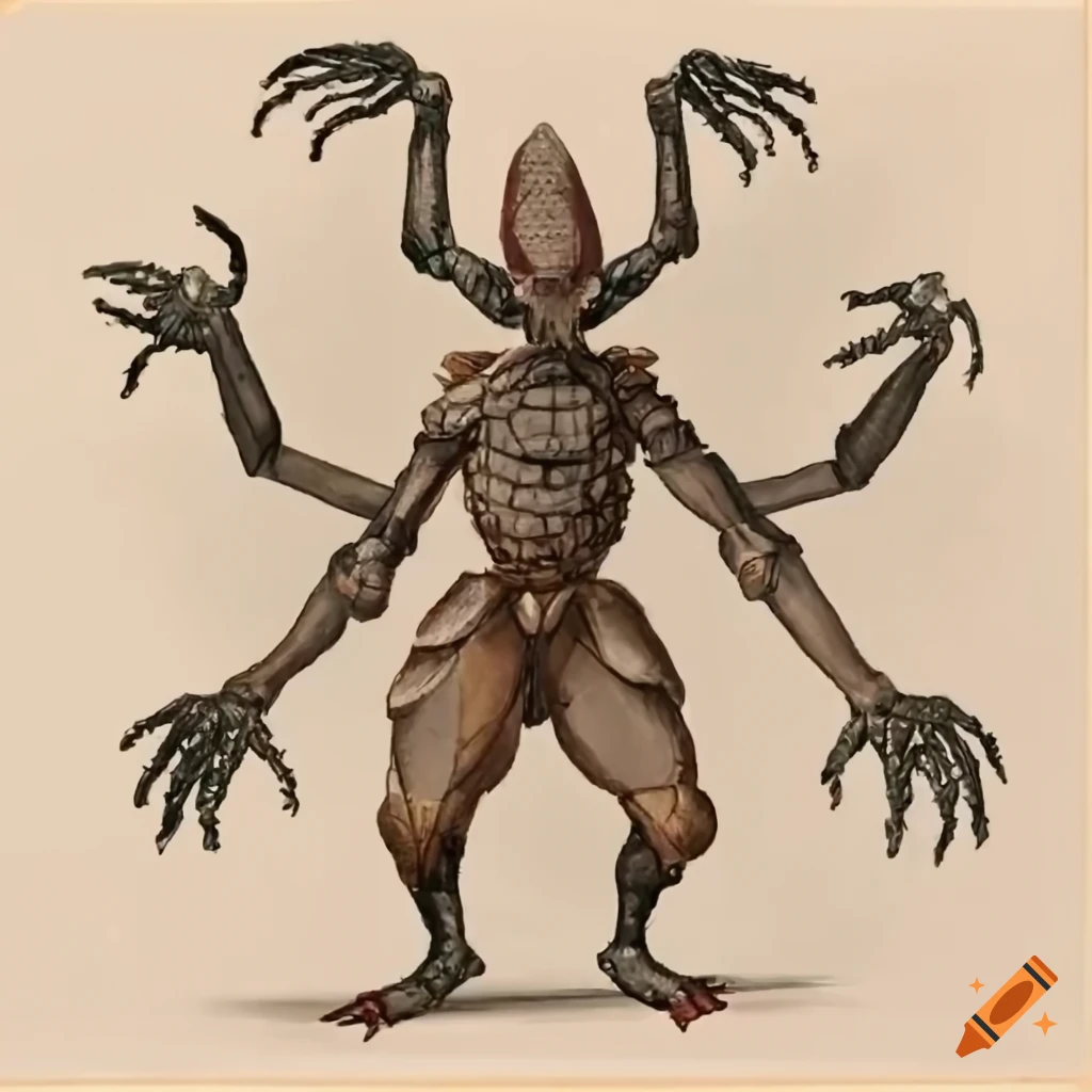 Humanoid with insect features and two pairs of arms in monk dnd style ...