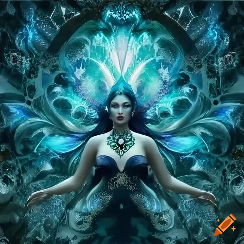 Digital art of a Water Goddess in a gothic and nature-inspired setting on Craiyon