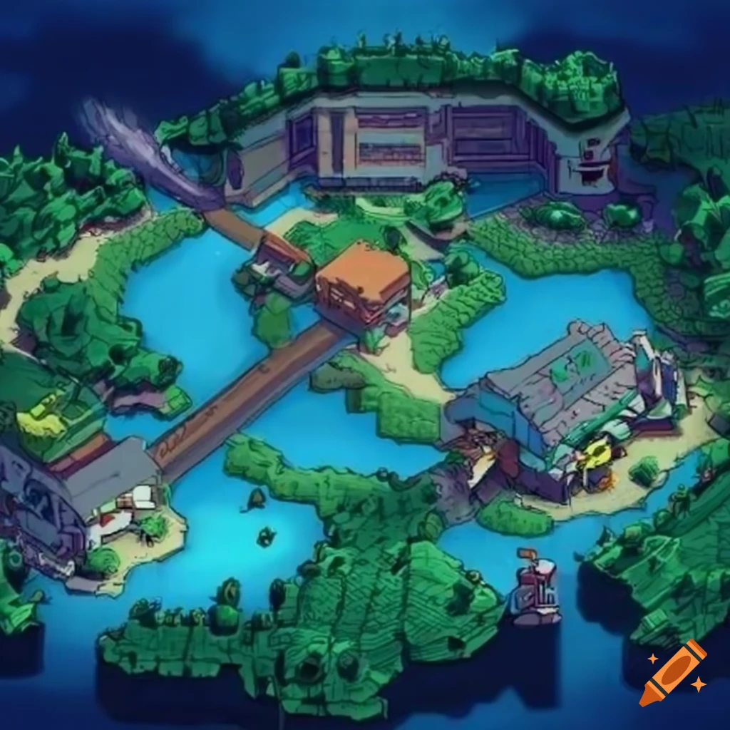 Isometric view of a town map inspired by pokemon style on Craiyon