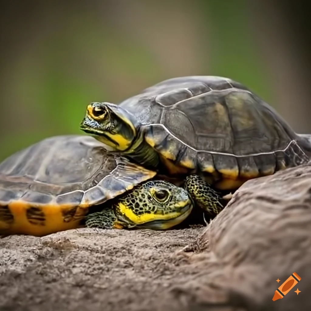 Two turtles kissing on Craiyon