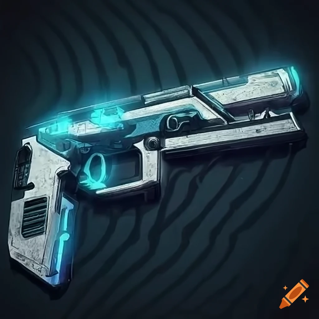 Futuristic pistol in a cybernetic setting on Craiyon