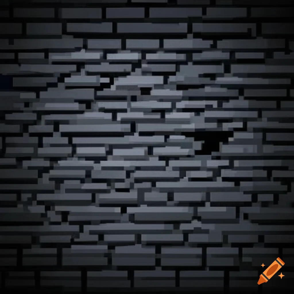 Slightly broken-down gray brick wall pixel art design on Craiyon