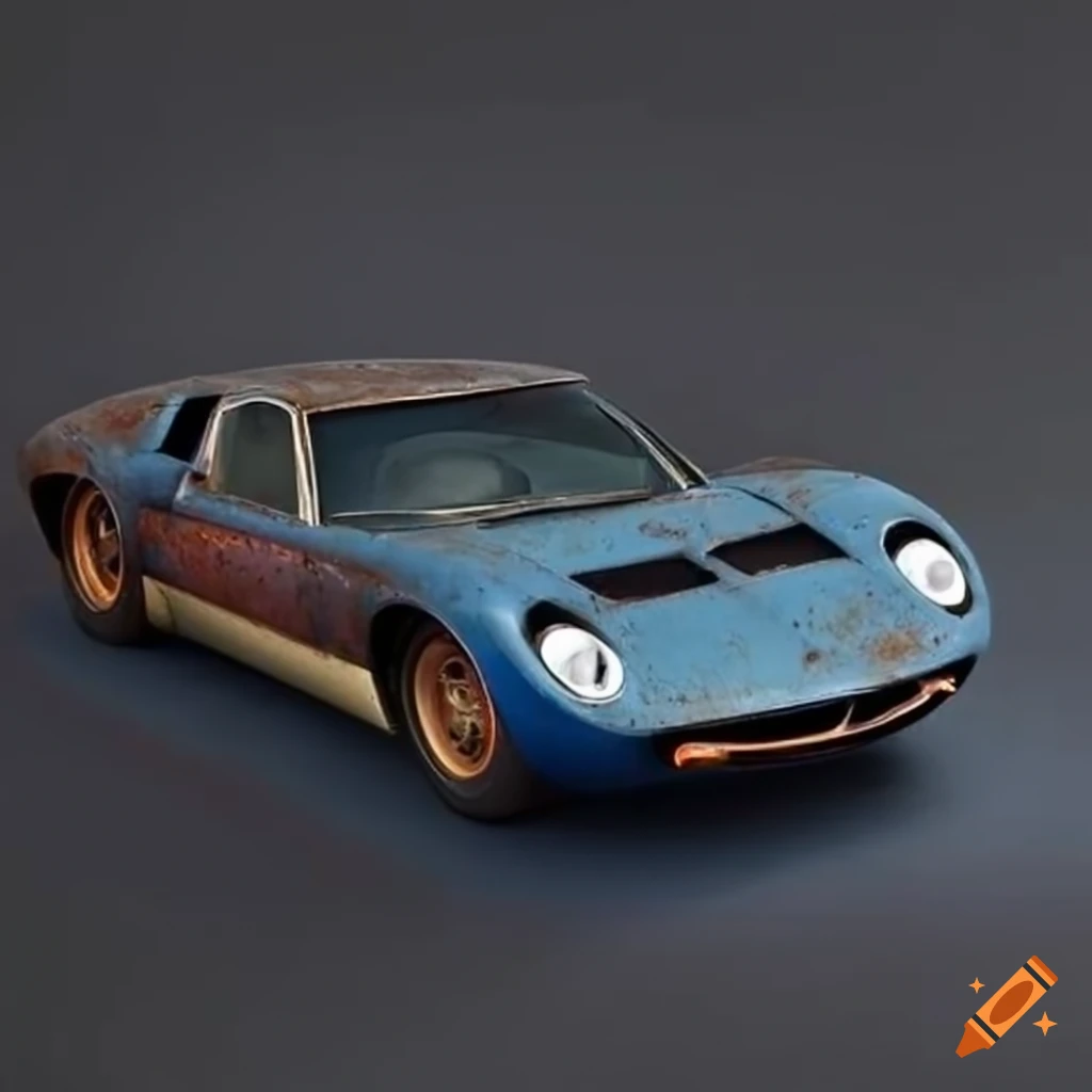 Rusty dark blue lamborghini miura on Craiyon