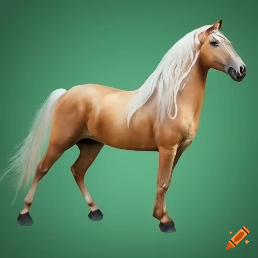 Dapple palomino morgan horse against a green background in side view on ...