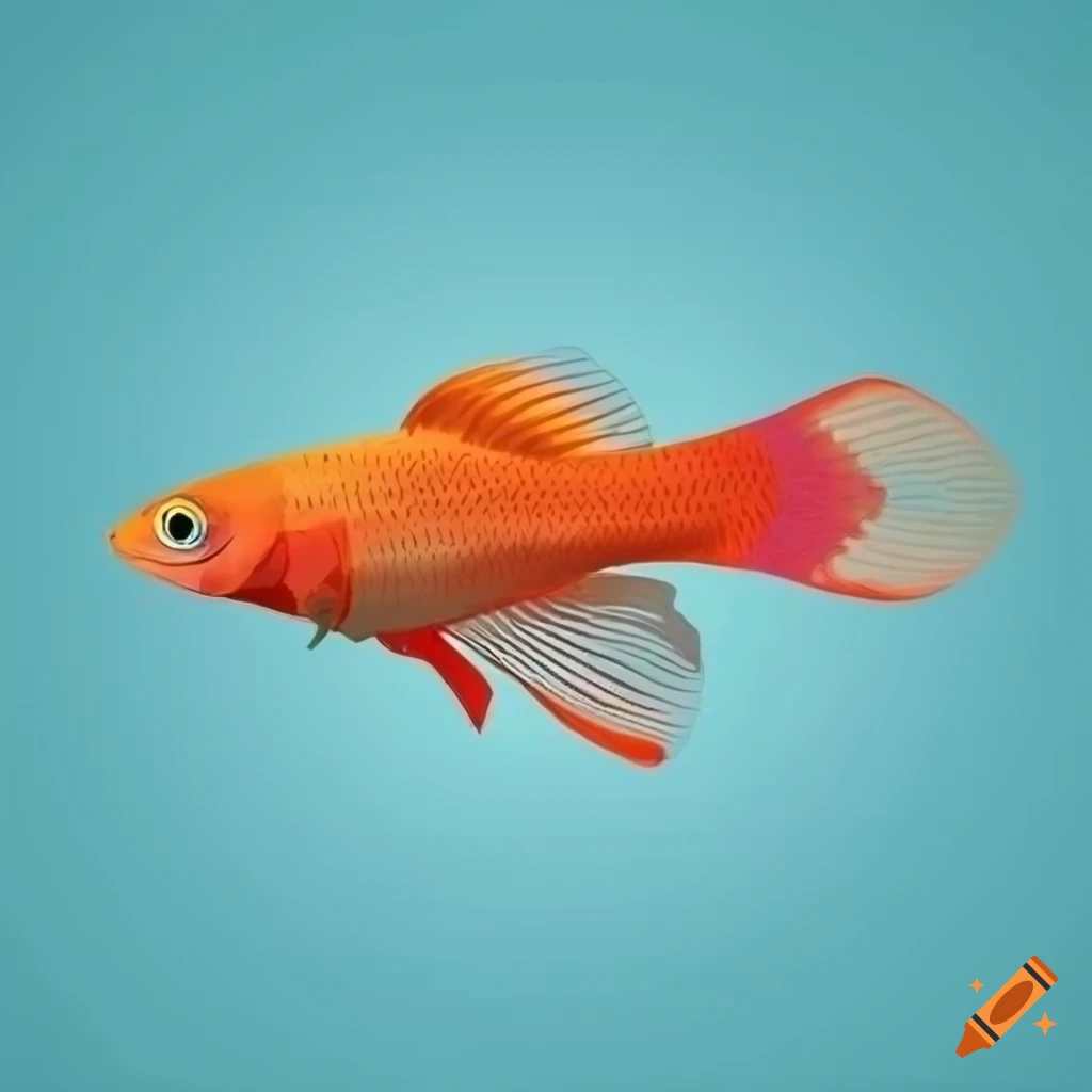 Red lyretail swordtail fish swimming gracefully in detailed vector art ...