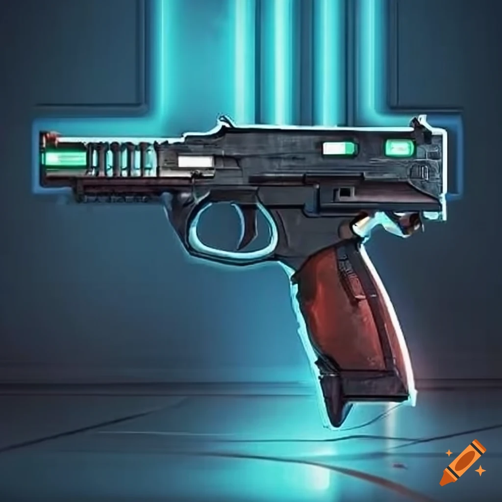 Futuristic cybernetic pistol weapon technology on Craiyon