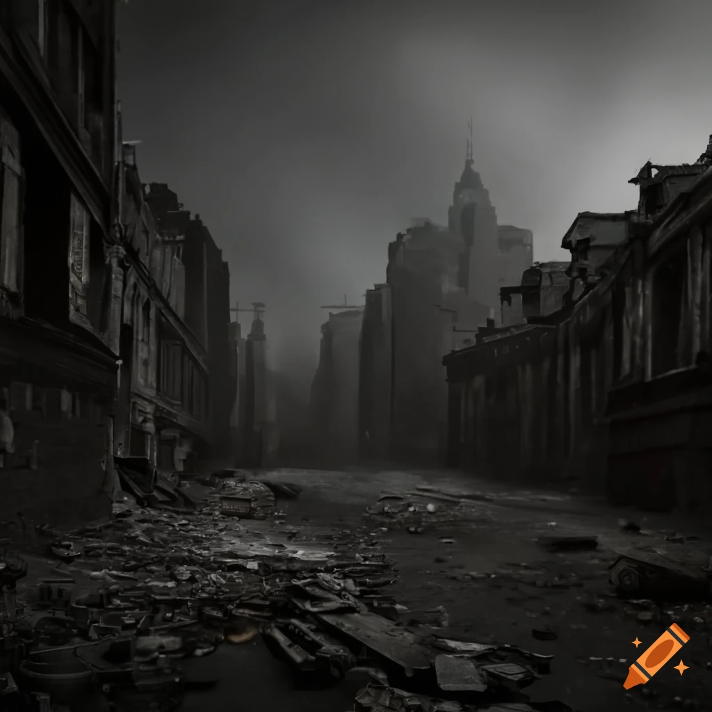 Desolate city ground level in a 40k setting on Craiyon