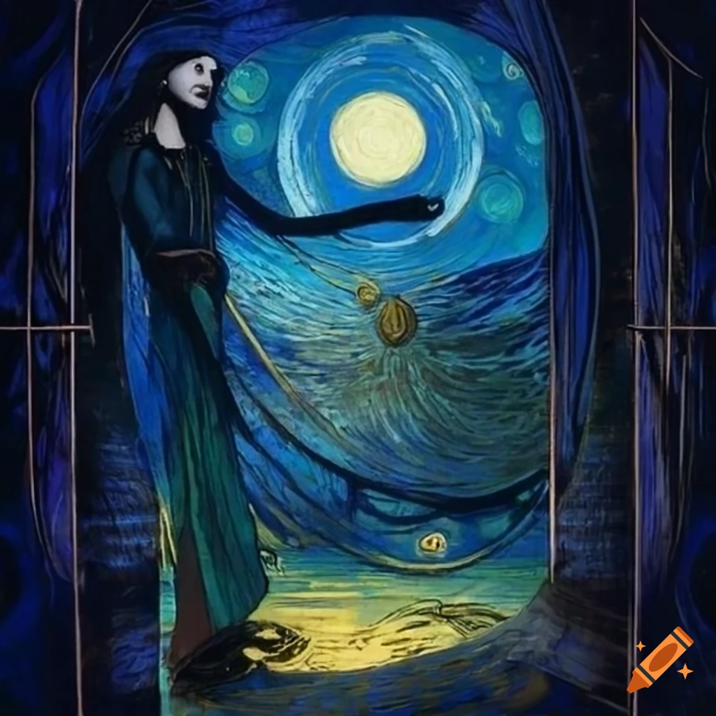 The fool tarot card in a starry night art nouveau style on Craiyon