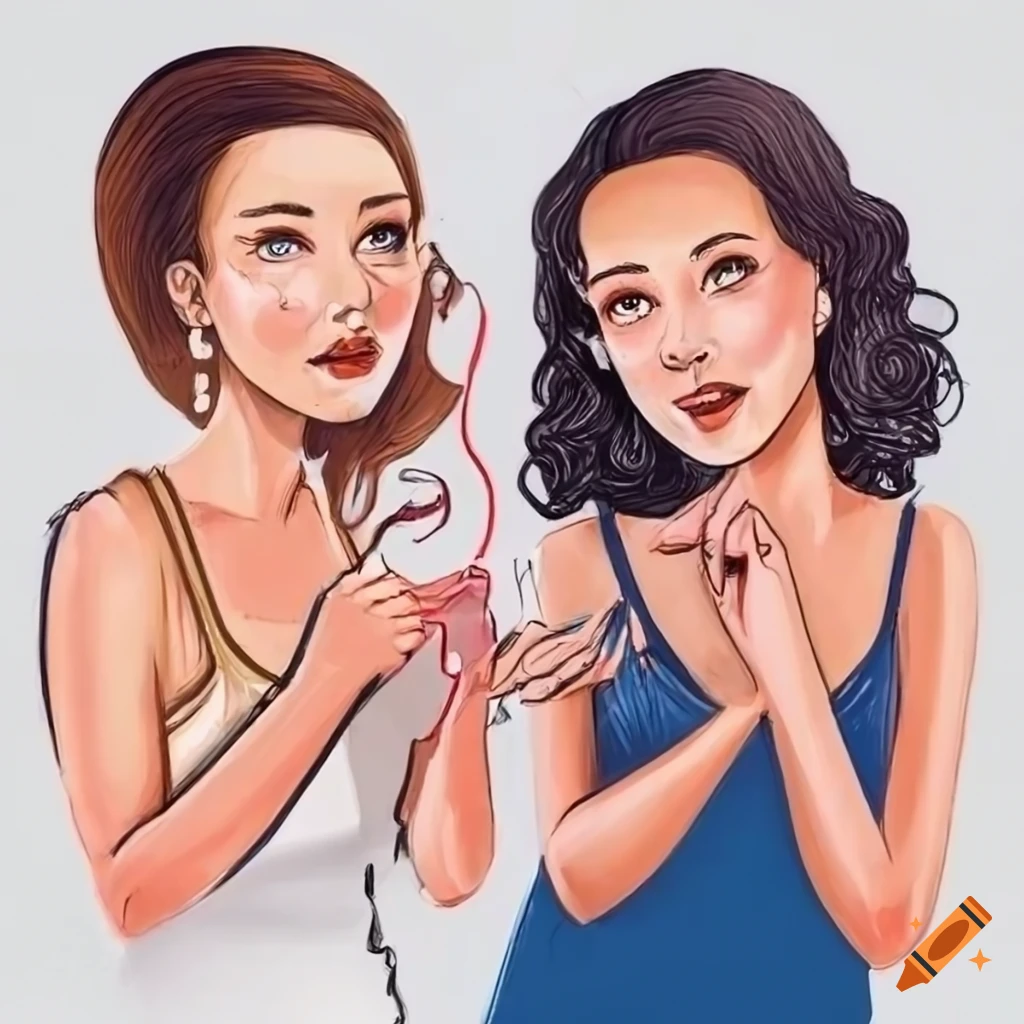 Drawing of two women having a conversation on Craiyon