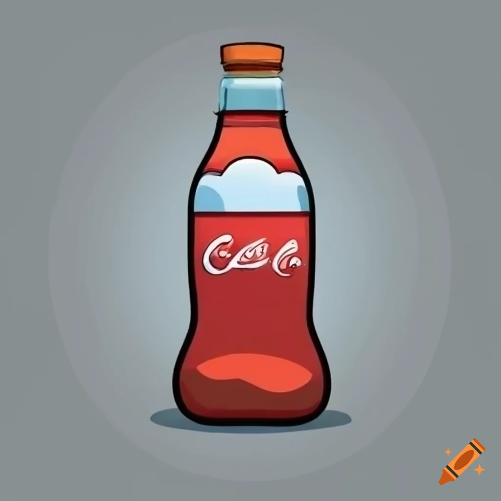 Colorful cartoon illustration of a bottle of soda on Craiyon