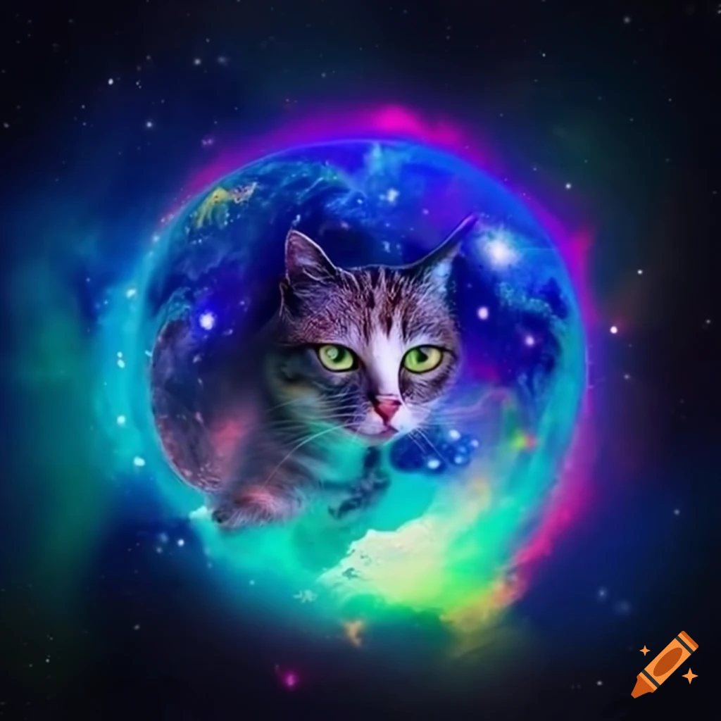Cat in a cosmic world with bright neon colors on Craiyon