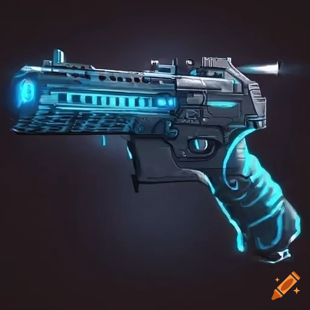 Futuristic pistol with cybernetic enhancements on Craiyon