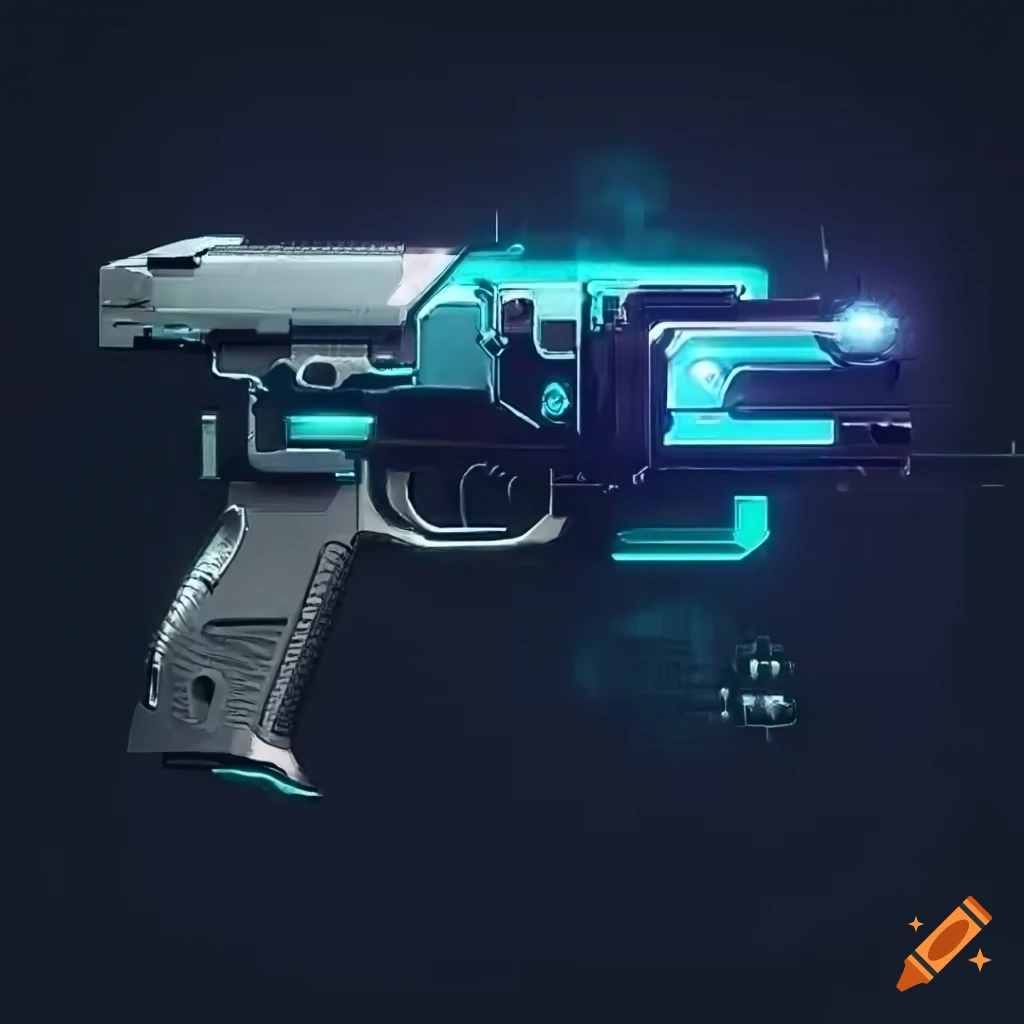 Futuristic pistol cybernetics technology on Craiyon
