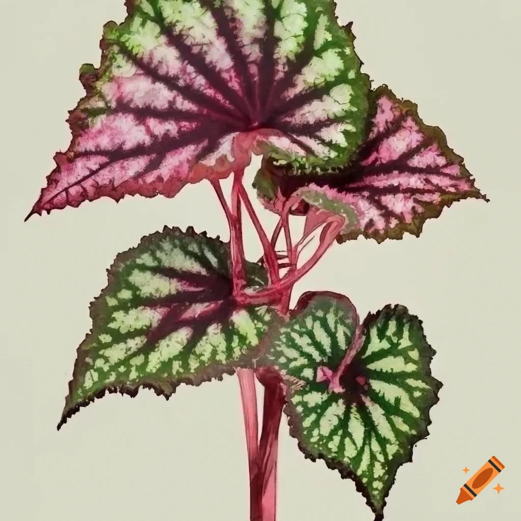 Vintage drawing of a detailed begonia rex on Craiyon