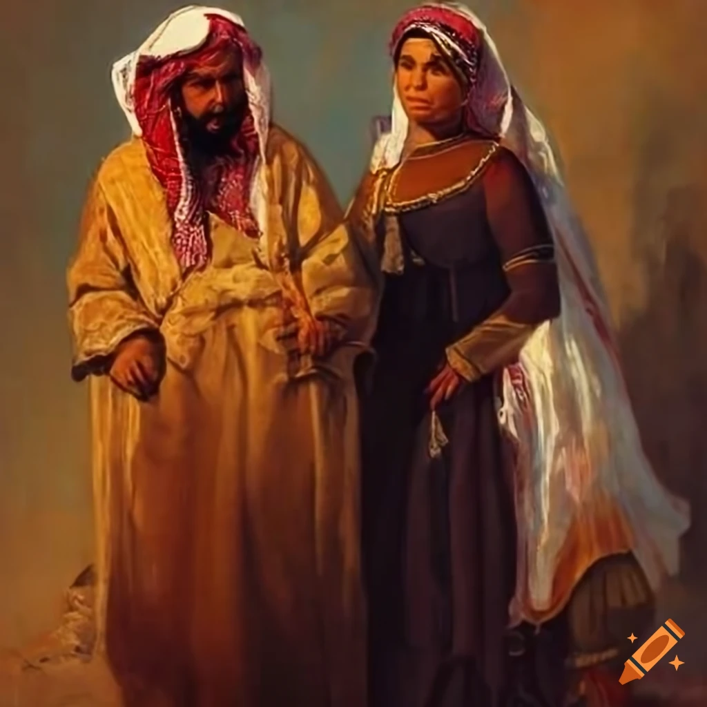 Man and woman in traditional bedouin clothing in an impressionist style on Craiyon