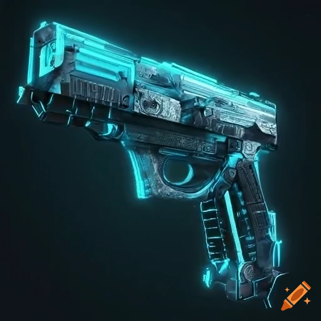 Futuristic pistol with cybernetic enhancements on Craiyon