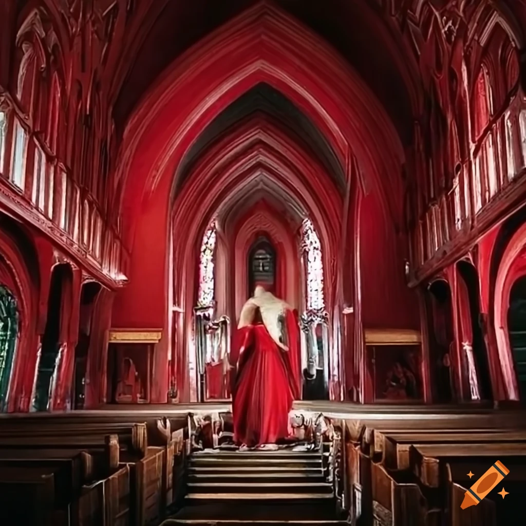 Red metallic church building on Craiyon