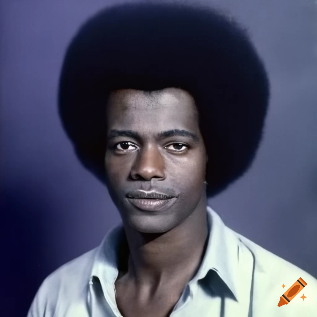 African-american man with afro hairstyle from the early 1980s in color ...