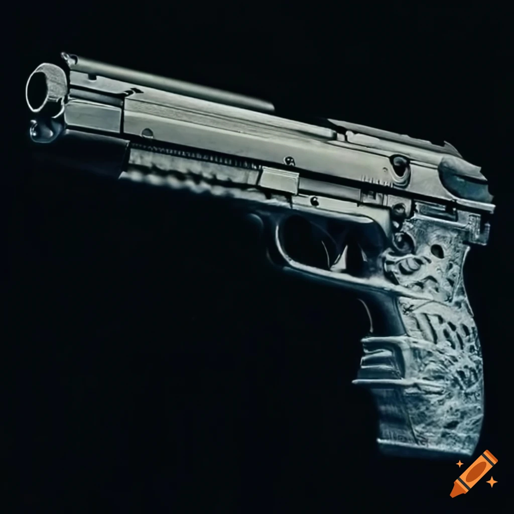 Futuristic cybernetic pistol weapon technology on Craiyon