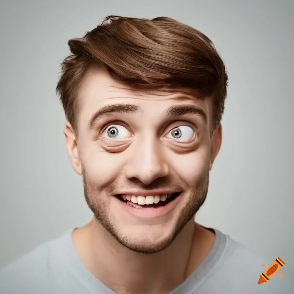 Man making big eyes and smiling on light gray background on Craiyon