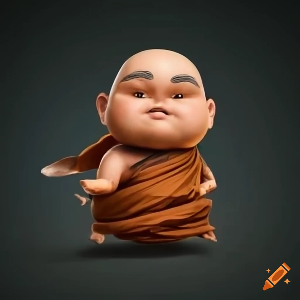 Chubby monk running in a valley on Craiyon