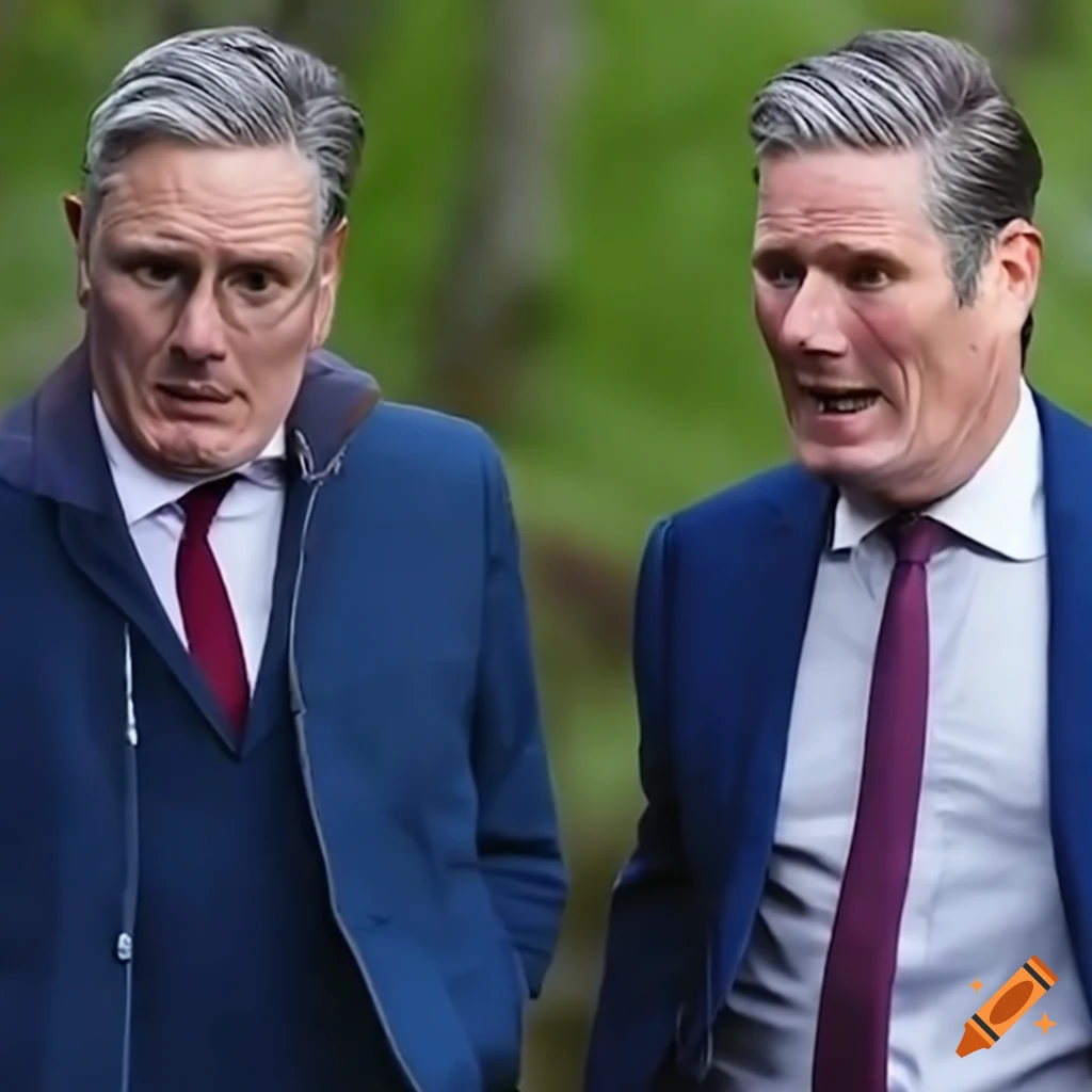 Keir starmer surrounded by angry puffins in a sad scene on Craiyon