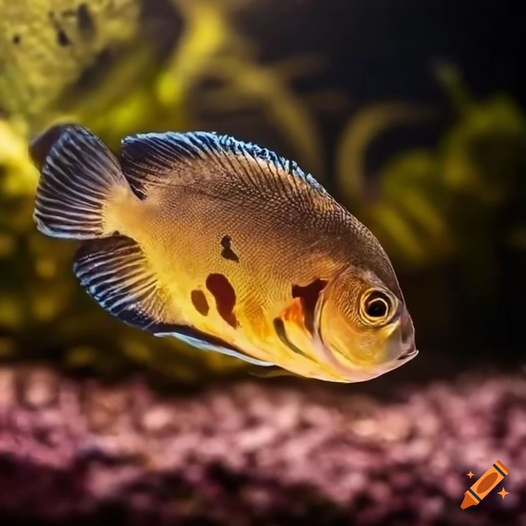 Intricate sketch of a white oscar fish in a serene aquarium on Craiyon