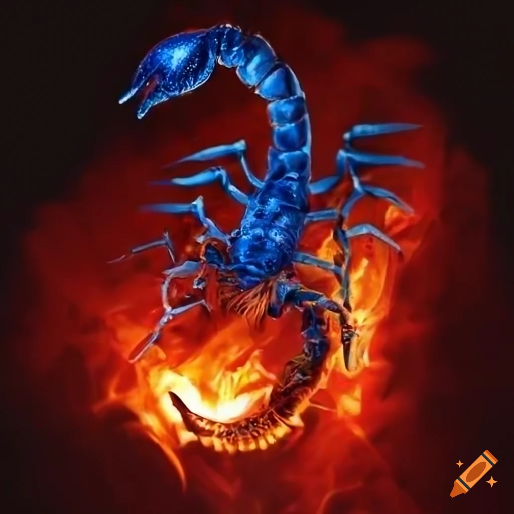 Mythical scorpion with striking red and blue colors on Craiyon