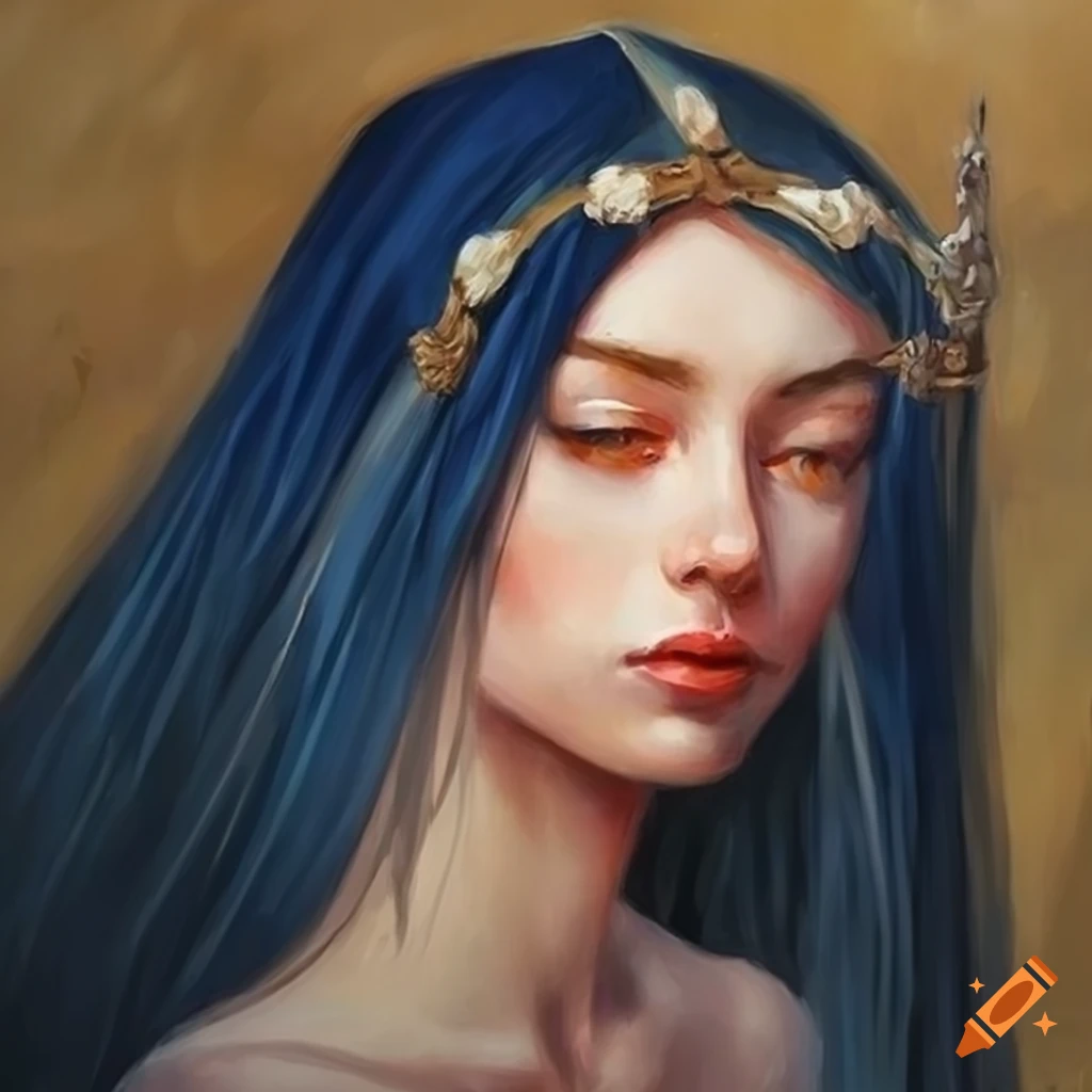 Anime woman in medieval attire in an ethereal oil painting on Craiyon