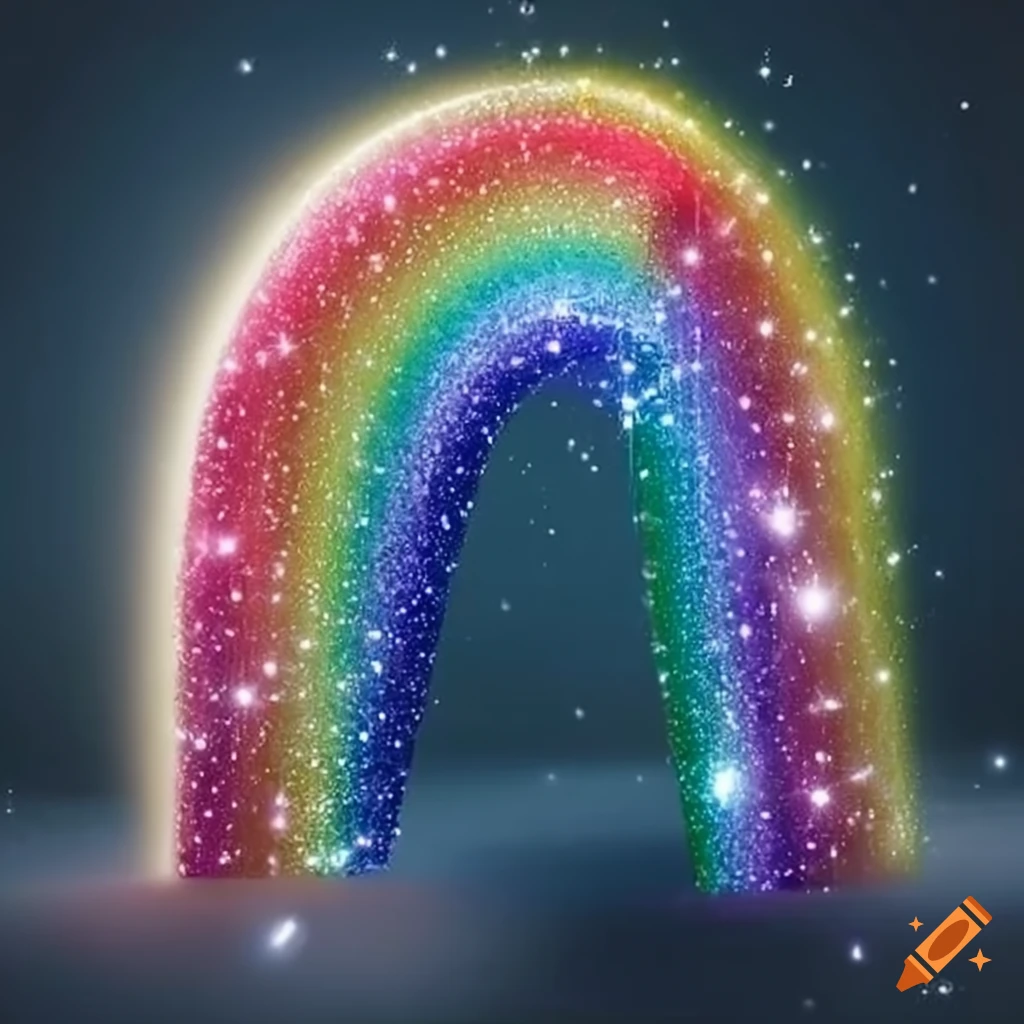 Rainbow sparkle arch with white clouds on both ends on Craiyon